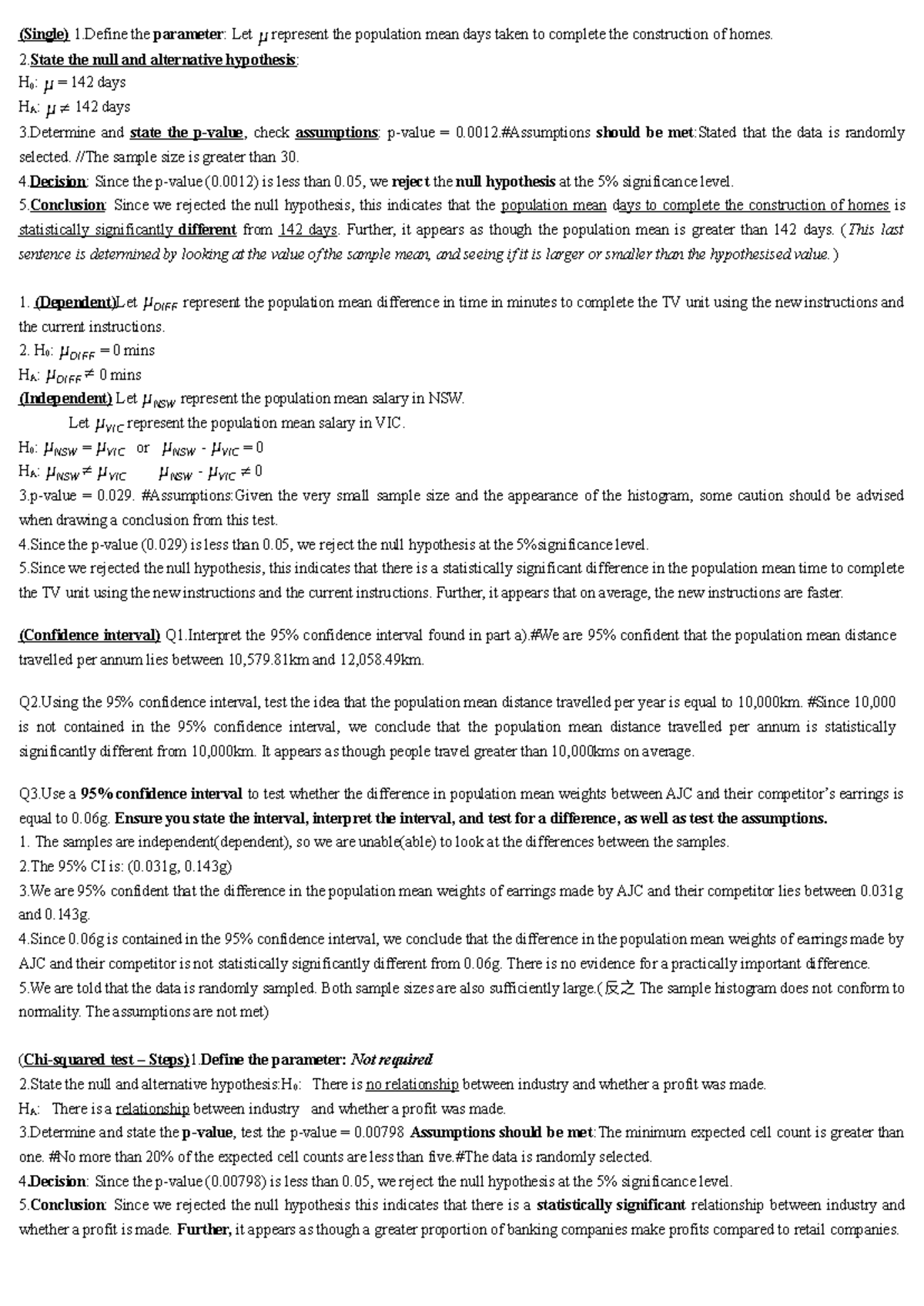 STAT1060 cheat sheet - STAT1060 - UoN - Studocu