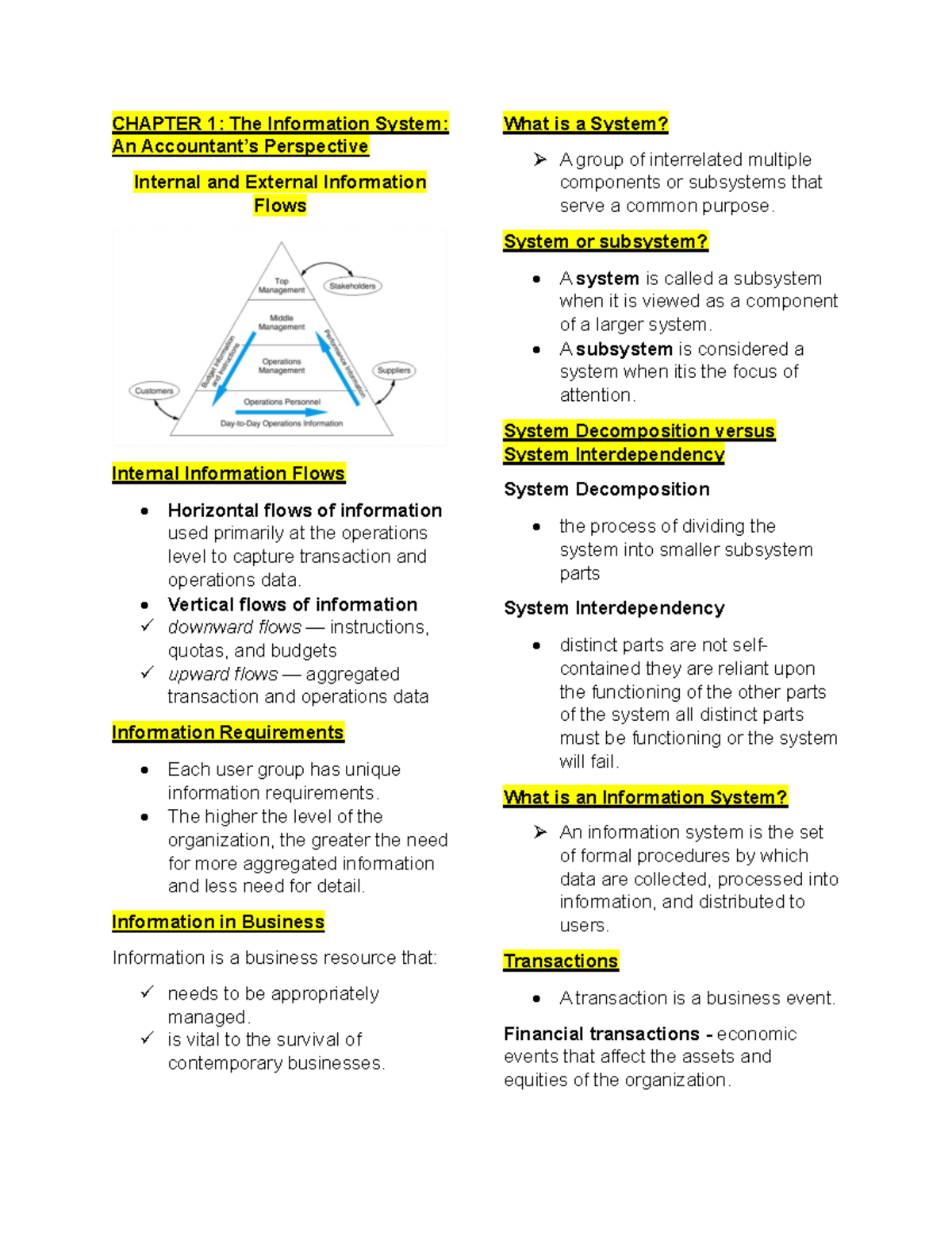 AIS Reviewer Chapter 1 TO 3 - CHAPTER 1: The Information System: An ...