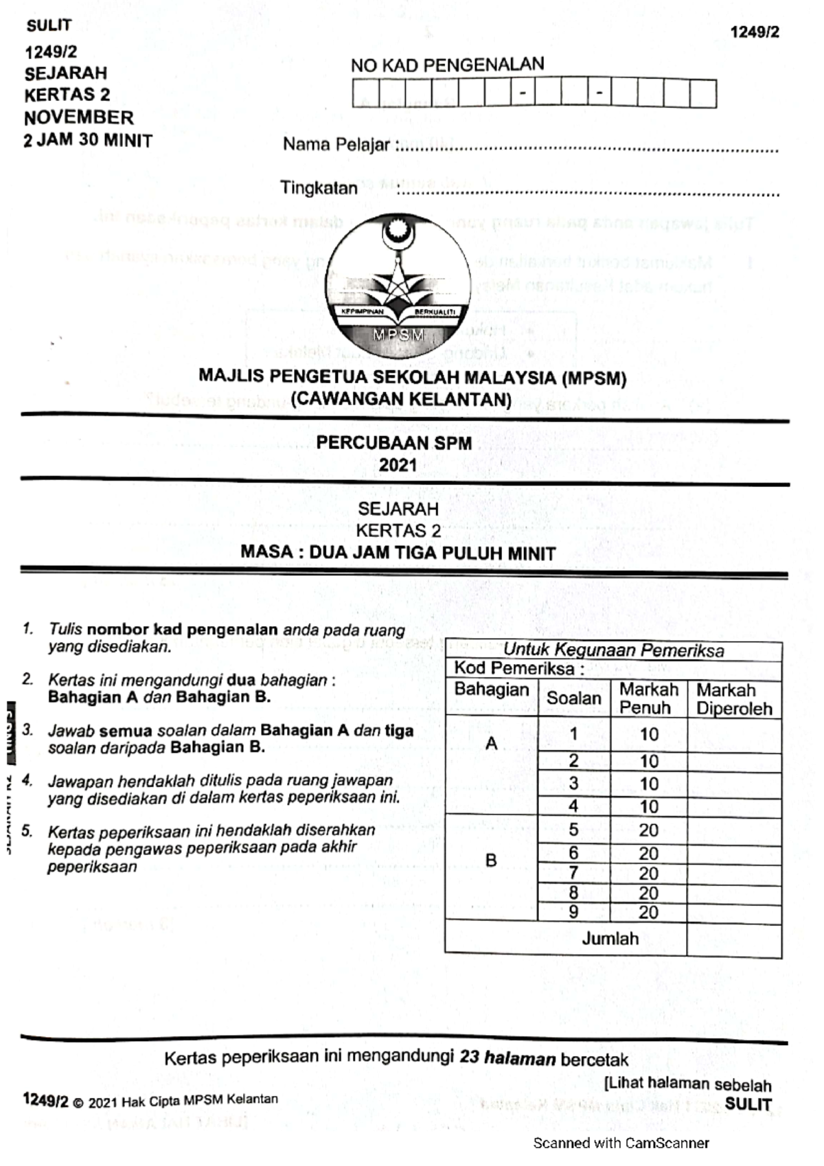 2021 Kelantan MPSM Sejarah K2 - Pendidikan Sejarah - Studocu