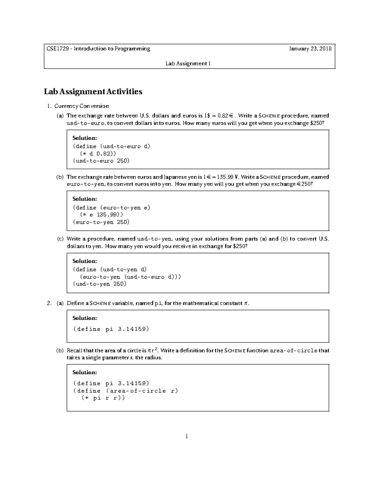 All Laboratory Assignments Cse1729 Introduction To Programming January 23 2018 Lab
