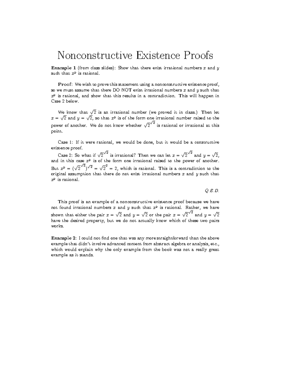 Supplemental Notes-Nonconstructive Existence Proofs - Nonconstructive ...