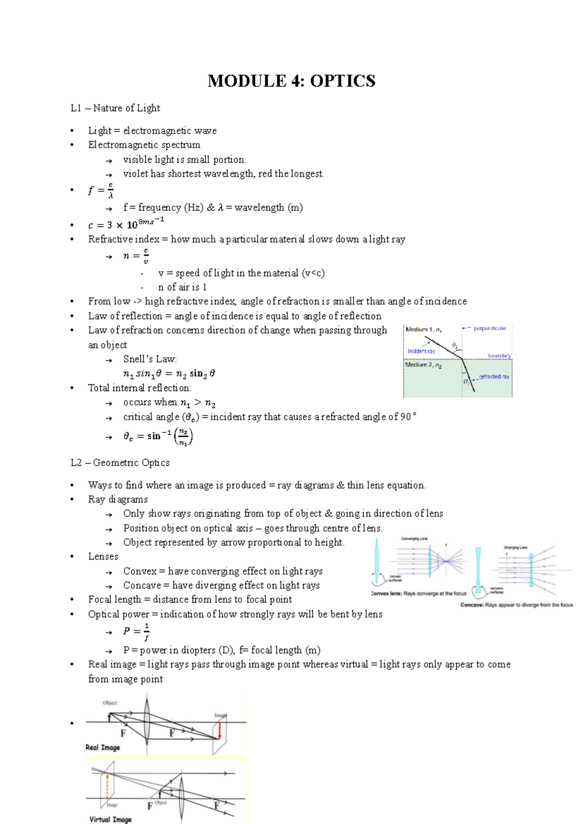 PHSI191 Module 4 Optics Notes - MODULE 4: OPTICS L1 – Nature of Light ...