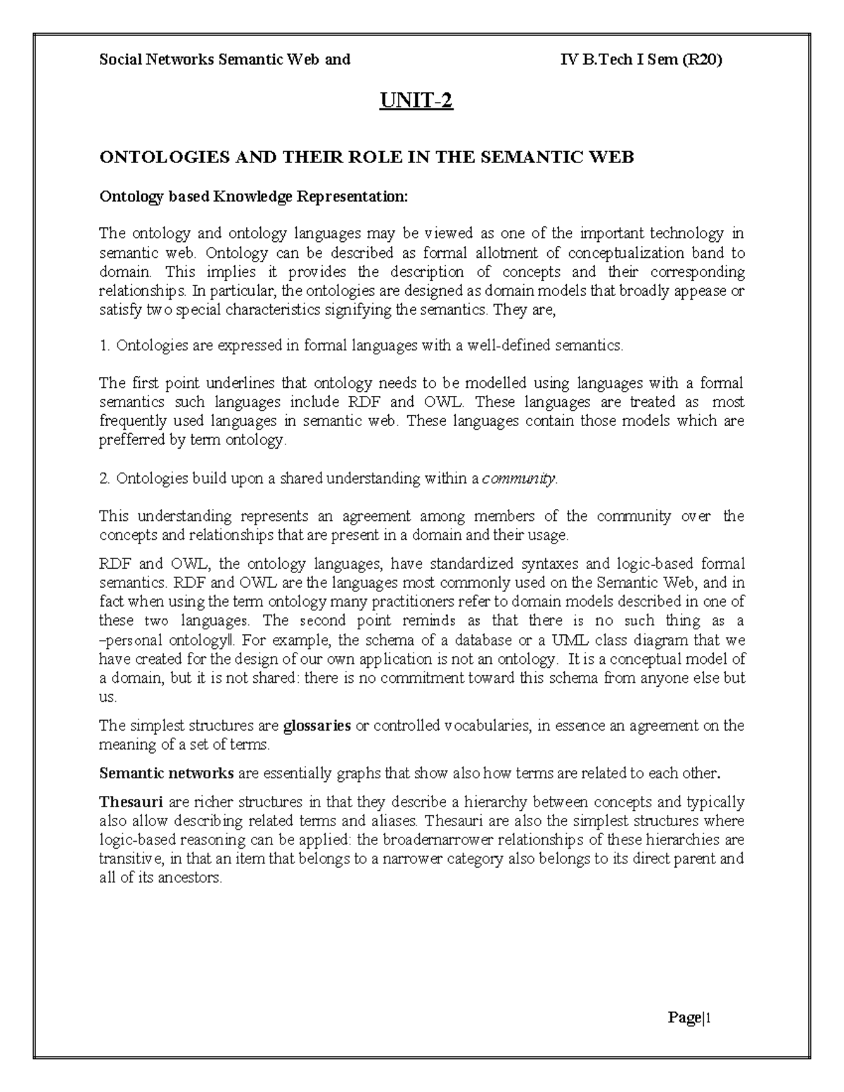 Semantic WEB& Social Networks - Copy - UNIT- ONTOLOGIES AND THEIR ROLE IN THE SEMANTIC WEB ...