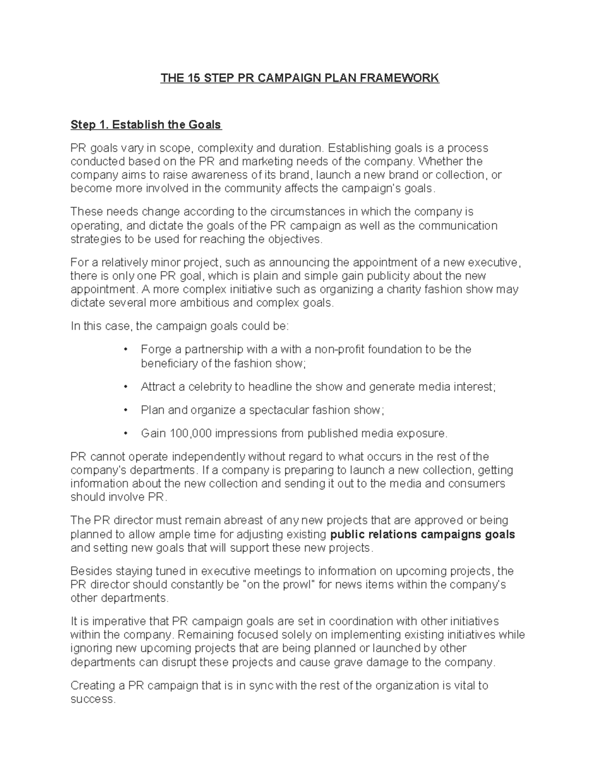 15 Step PR Campaign Plan - Additional Notes - THE 15 STEP PR CAMPAIGN ...
