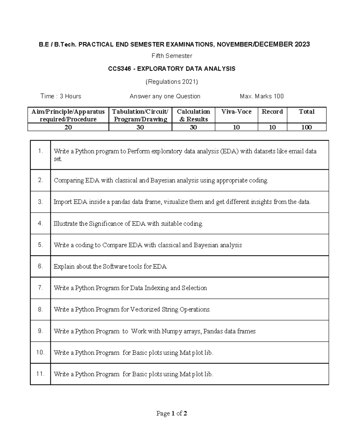 CCS346 SET4 - Set question for practical - Page 1 of 2 B / B. PRACTICAL ...