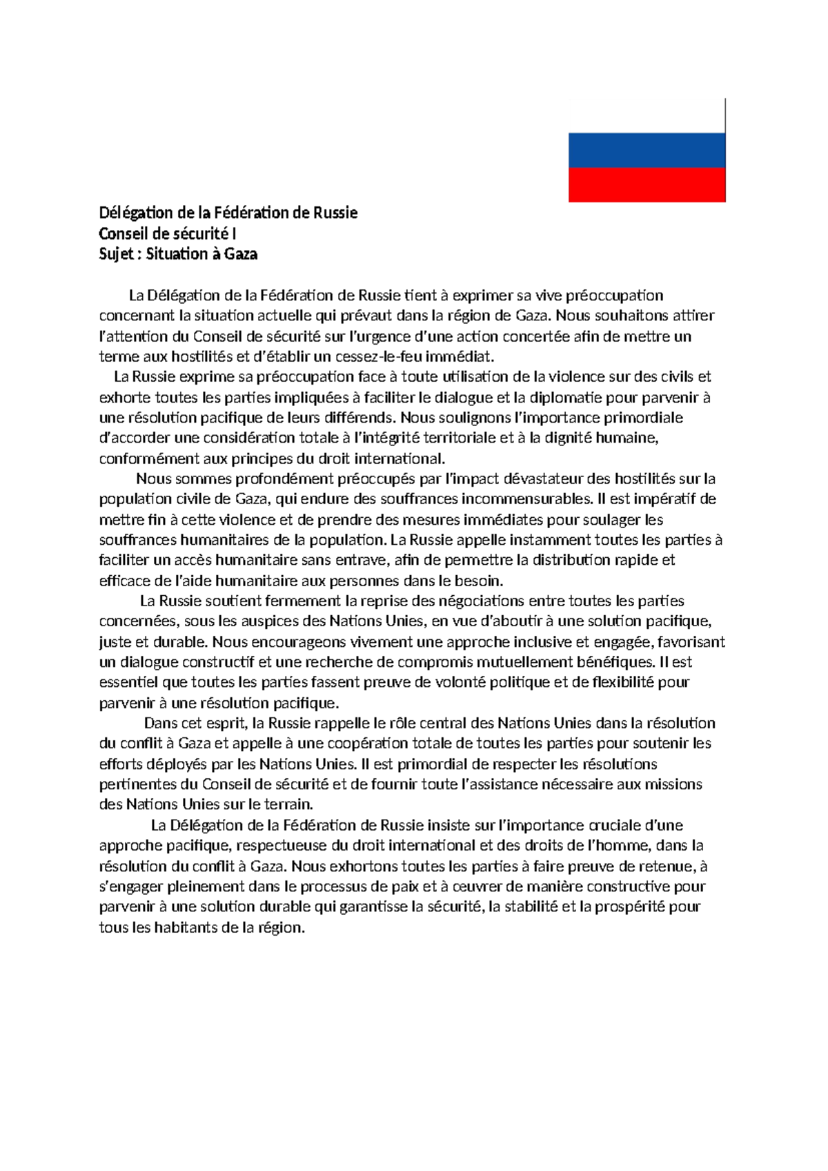 Position paper Russie - Délégation de la Fédération de Russie Conseil ...
