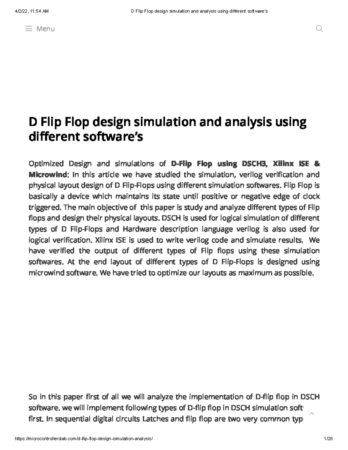D Flip Flop design simulation and analysis using different software's ...