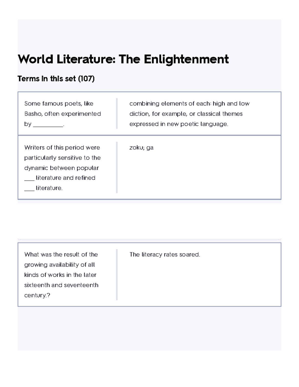 World Literature- The Enlightenment Flashcards Quizlet - World ...
