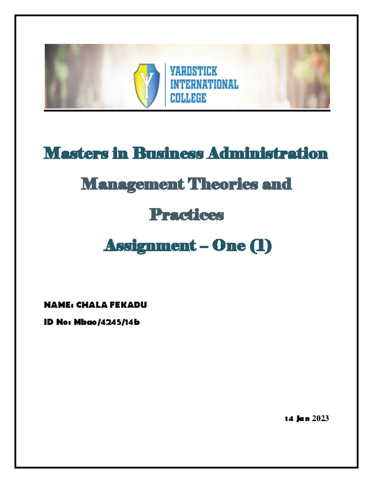Management Theories and Practices Assignment One (1) - Masters in ...