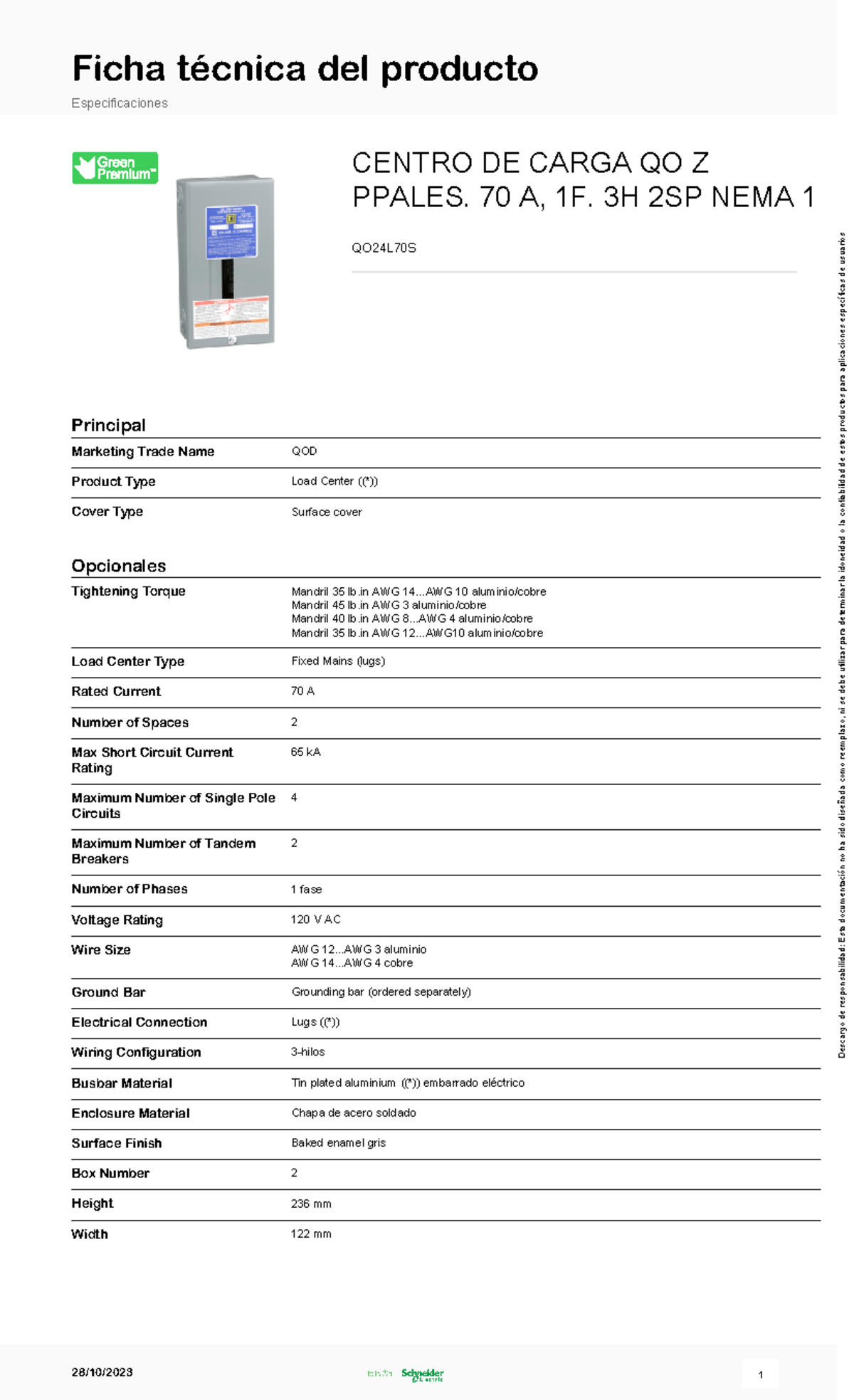 Centros de Carga QO QO24L70S - Ficha técnica del producto ...