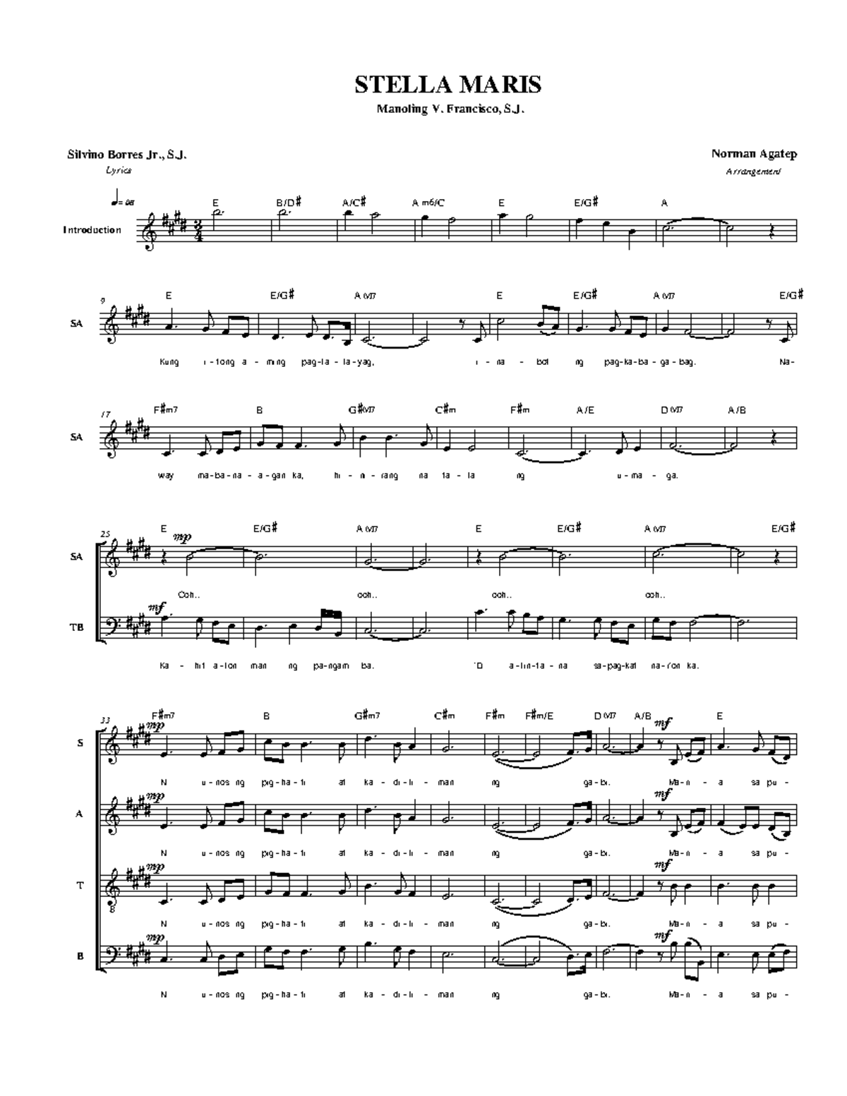Stella Maris SATB Sheet Music - & #### 4 3 Introduction E ̇ . B/D ̇. A ...