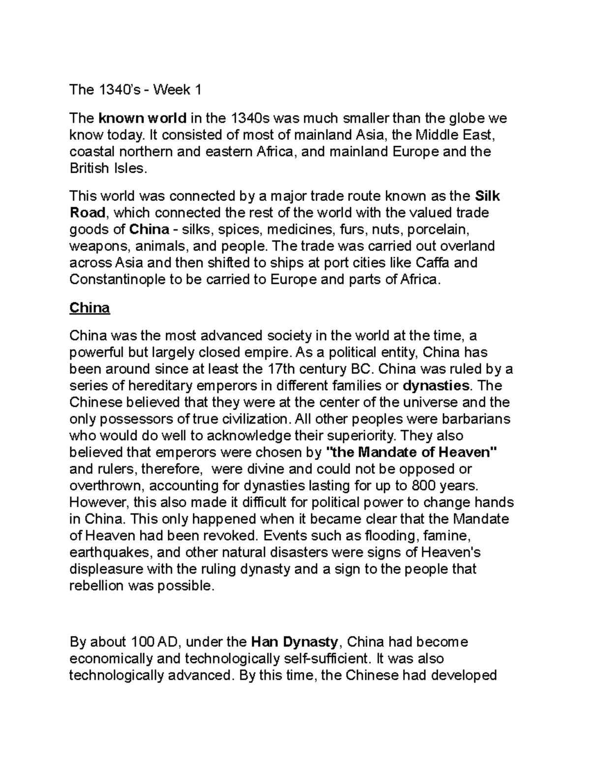 The 1340's world - week 1 - The 1340’s - Week 1 The known world in the ...