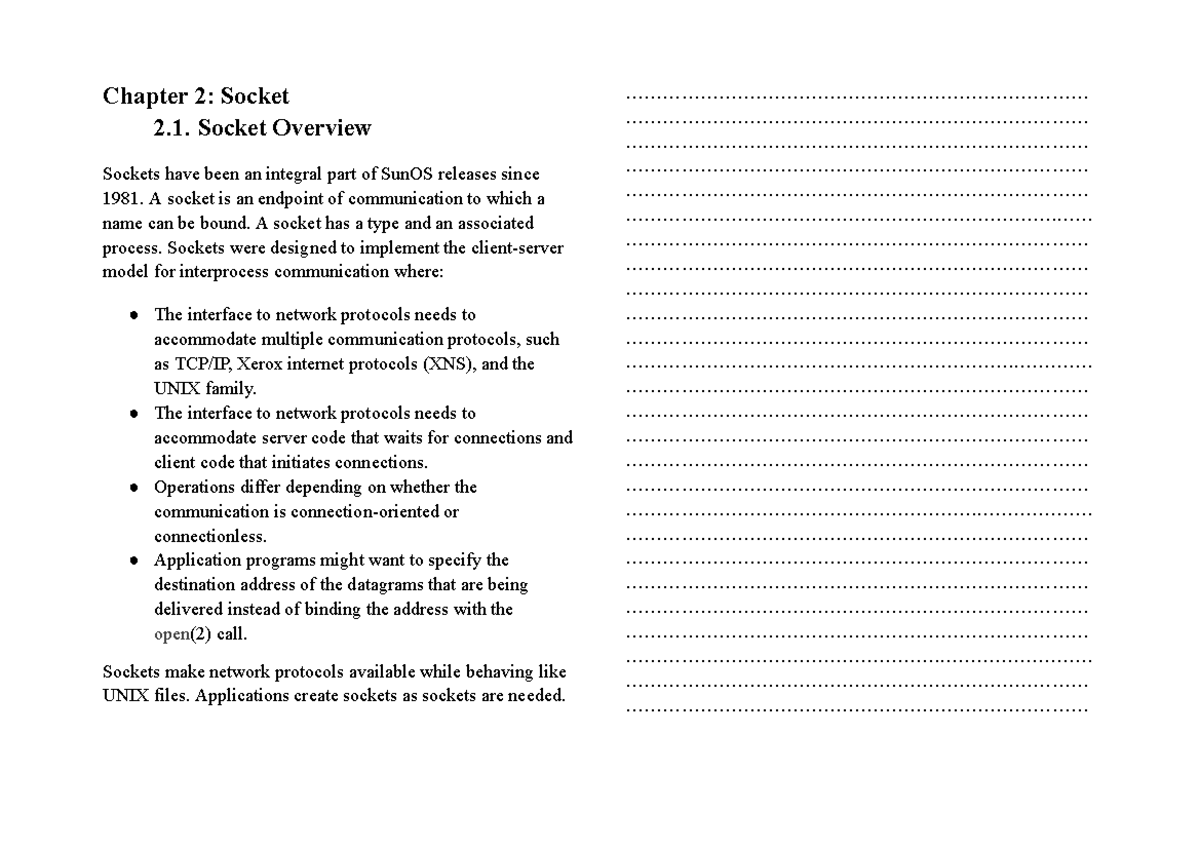 TACN BTL - Chapter 2: Socket 2. Socket Overview Sockets have been an integral part of SunOS ...