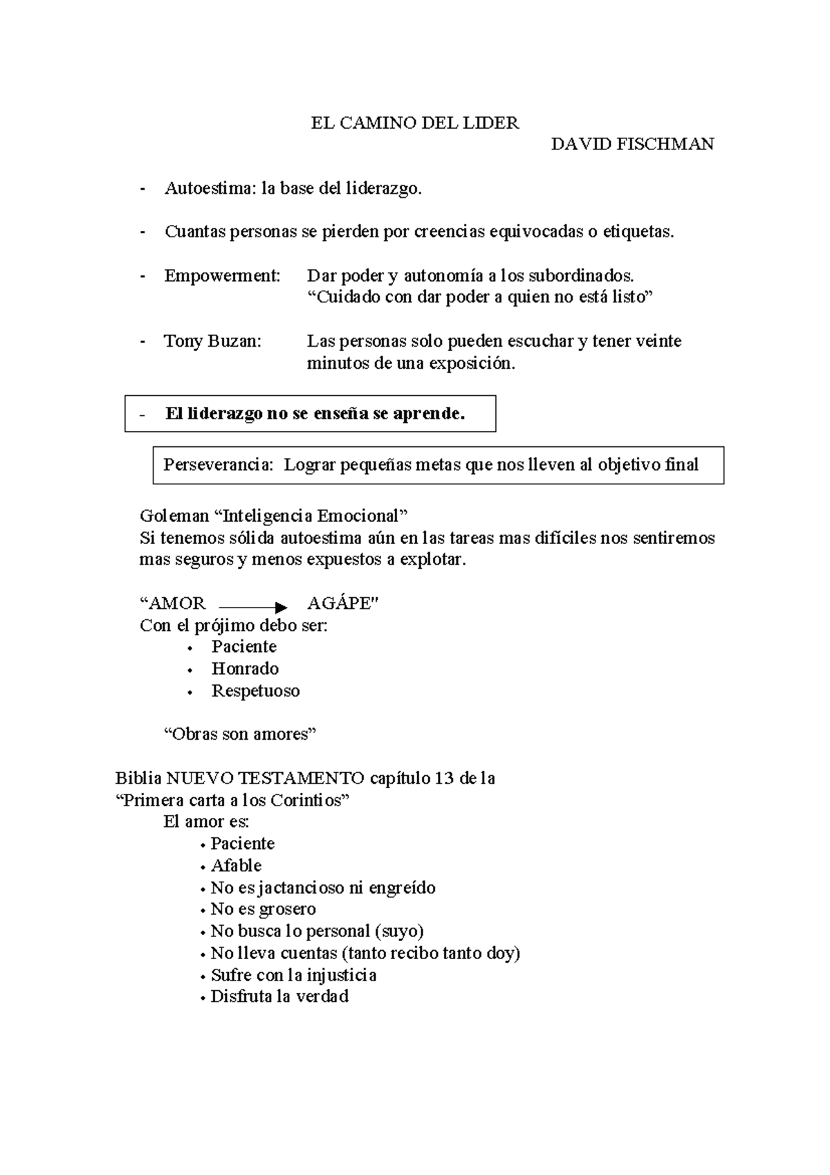 Fischman David - El Camino del Lider Resumen - EL CAMINO DEL LIDER ...