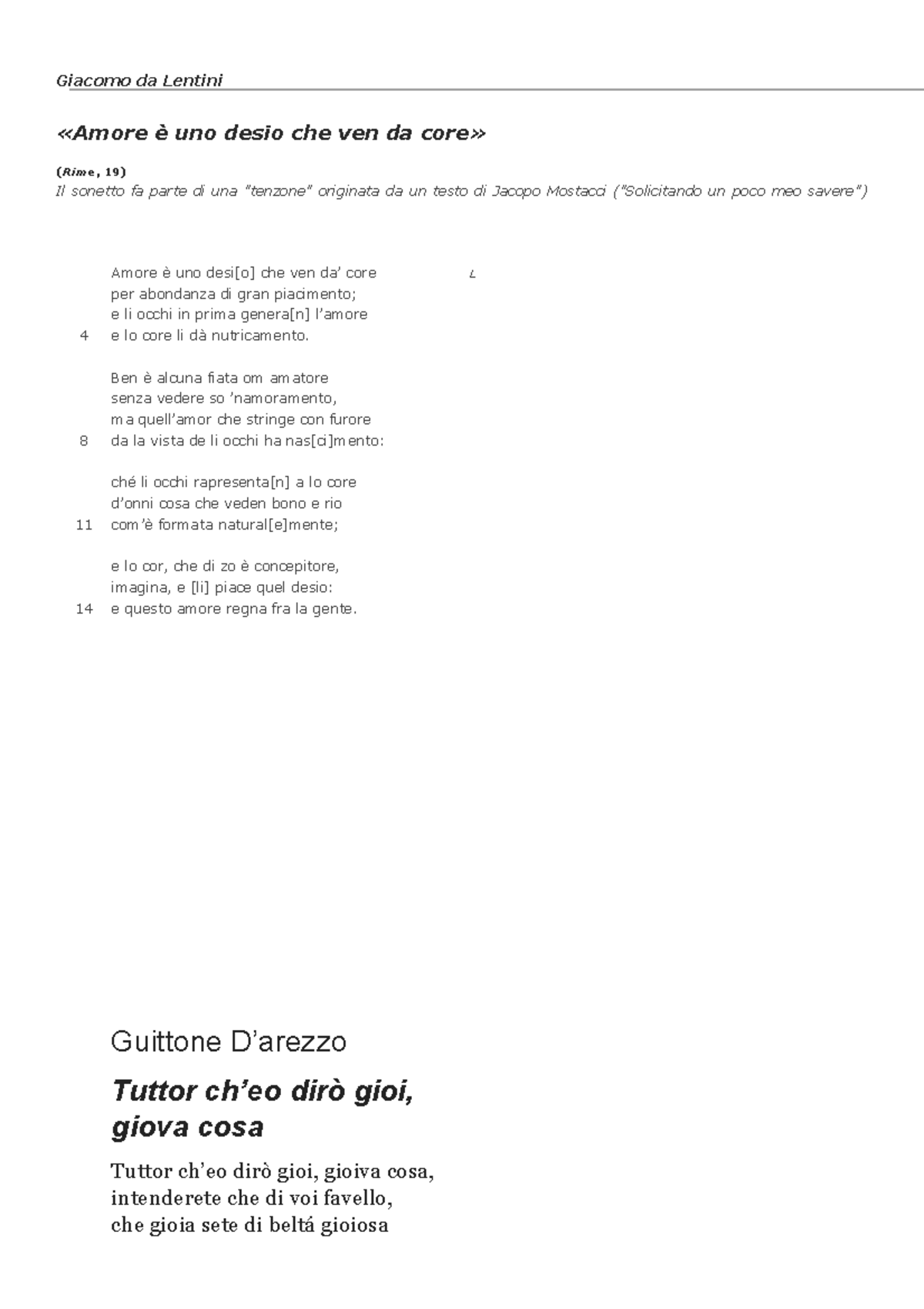 Testi Esame - Professore Salvo Rossi - Giacomo da Lentini «Amore è uno ...