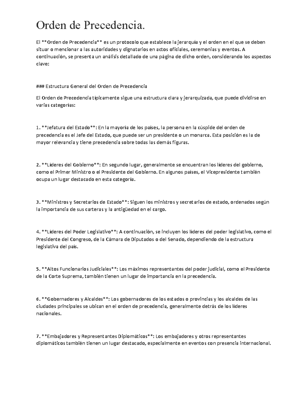 Orden de Precedencia - asignaciones - Orden de Precedencia. El Orden de ...