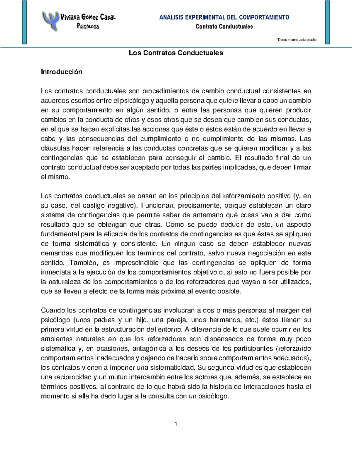 Contratos Conductuales - Las cláusulas hacen referencia a las conductas ...