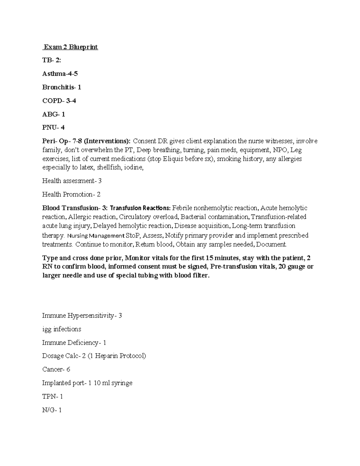 Copy of Exam 2 Blueprint - Exam 2 Blueprint TB- 2: Asthma-4- Bronchitis ...