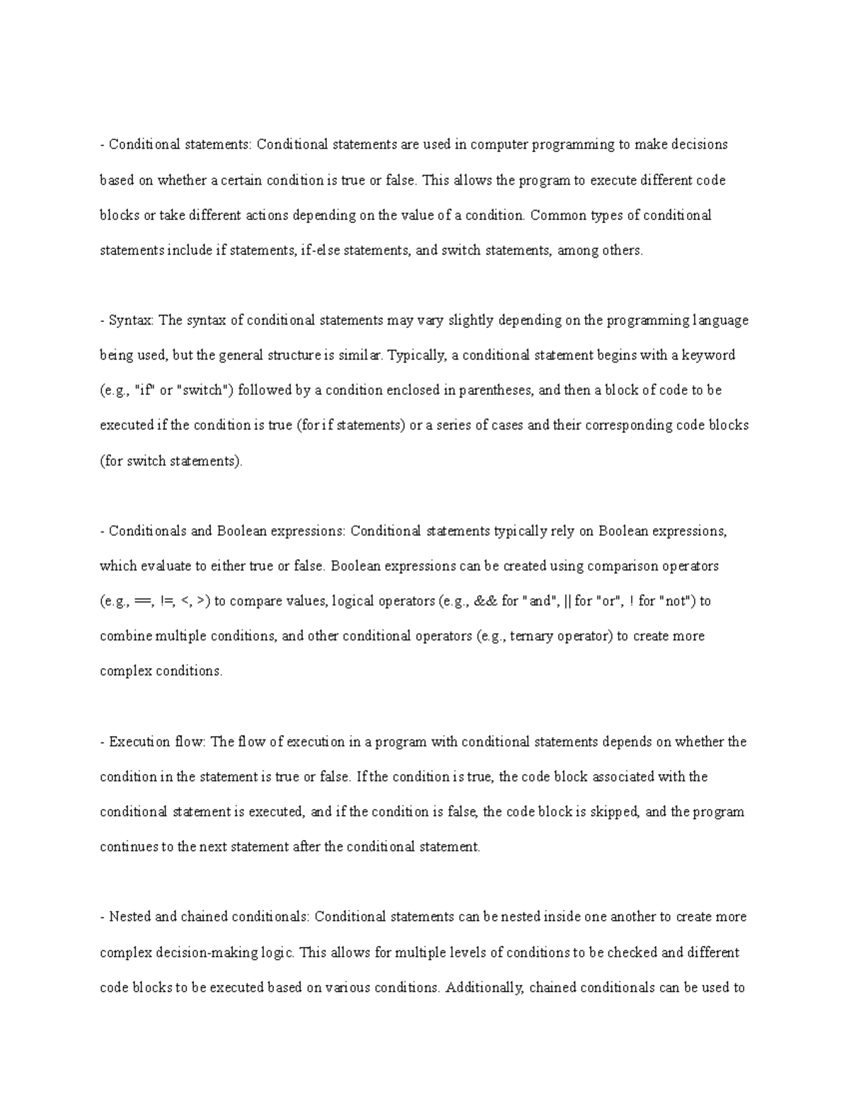 Conditionals - notes - Conditional statements: Conditional statements ...