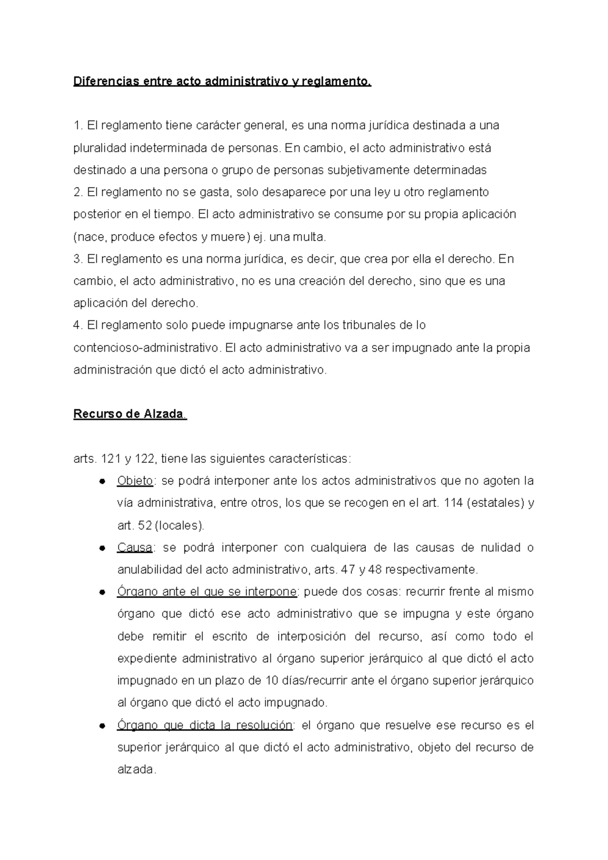 Derecho Administrativo - Diferencias entre acto administrativo y reglamento. El reglamento tiene ...