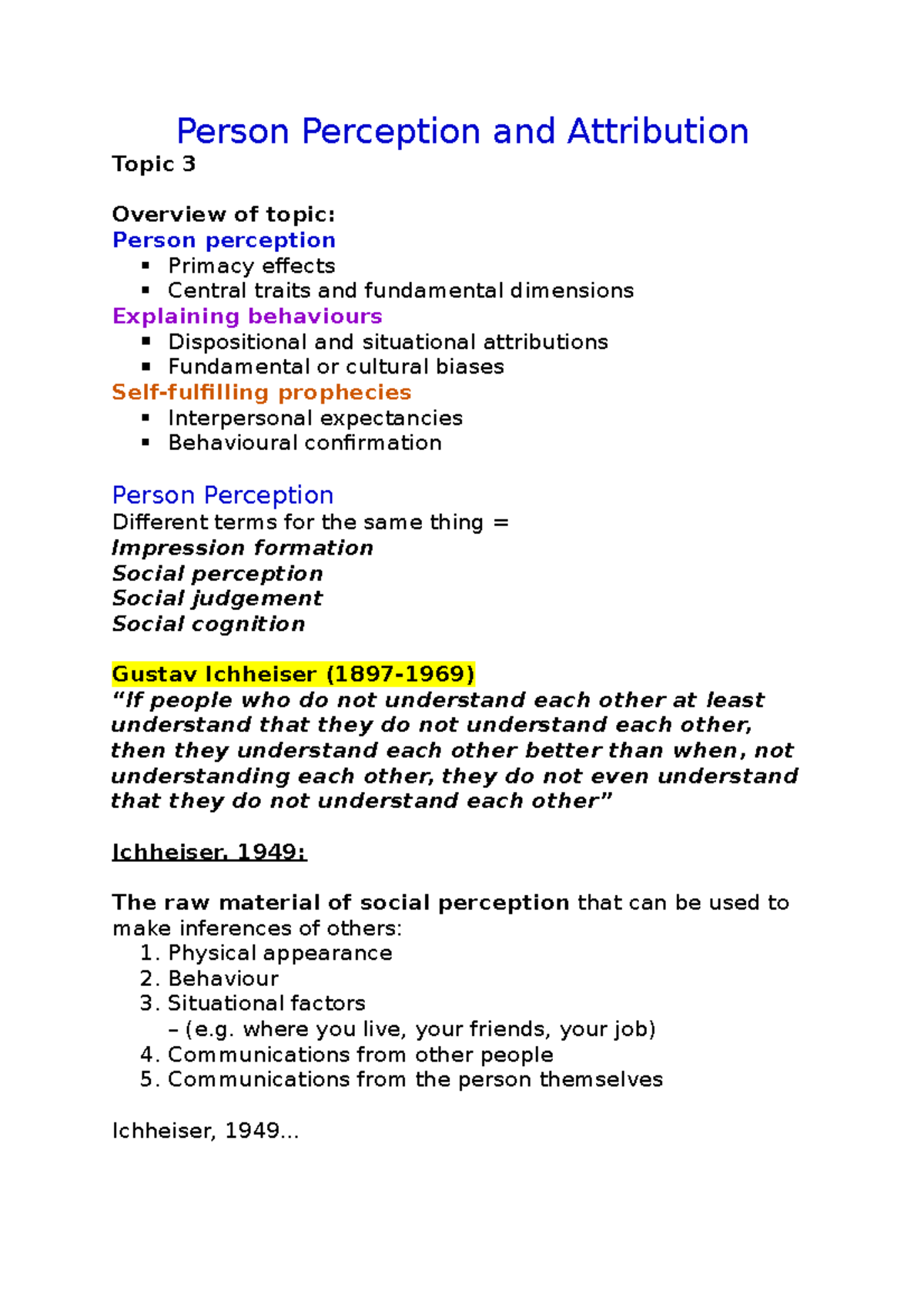 Person Perception and Attribution - Physical appearance 2. Behaviour 3 ...
