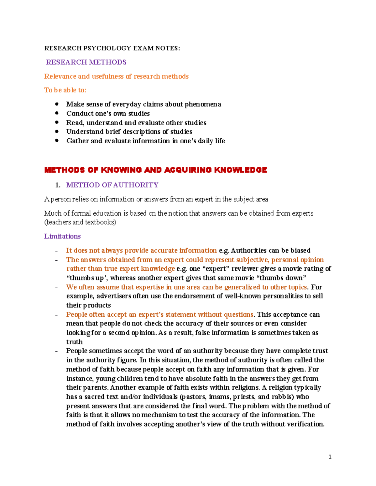 Research Psychology EXAM Notes - RESEARCH PSYCHOLOGY EXAM NOTES ...