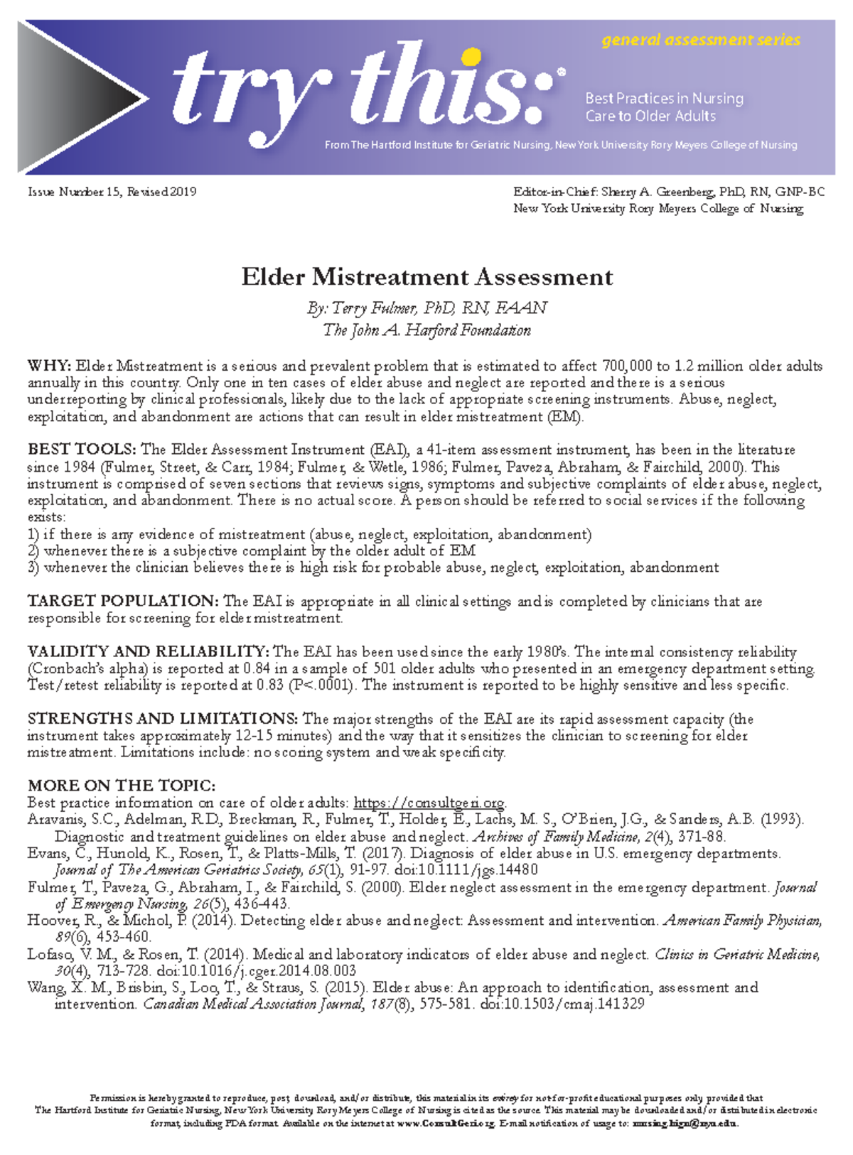 Elder Abuse Screening Instrument - From The Hartford Institute for ...