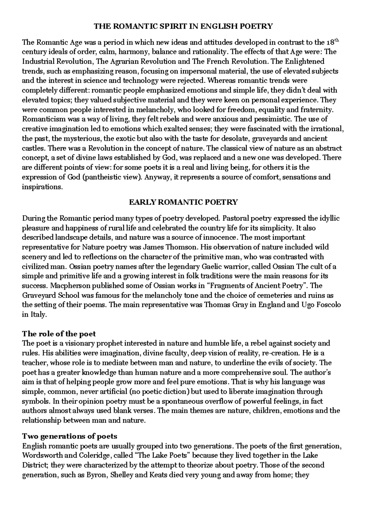 THE Romantic AGE - THE ROMANTIC SPIRIT IN ENGLISH POETRY The Romantic ...
