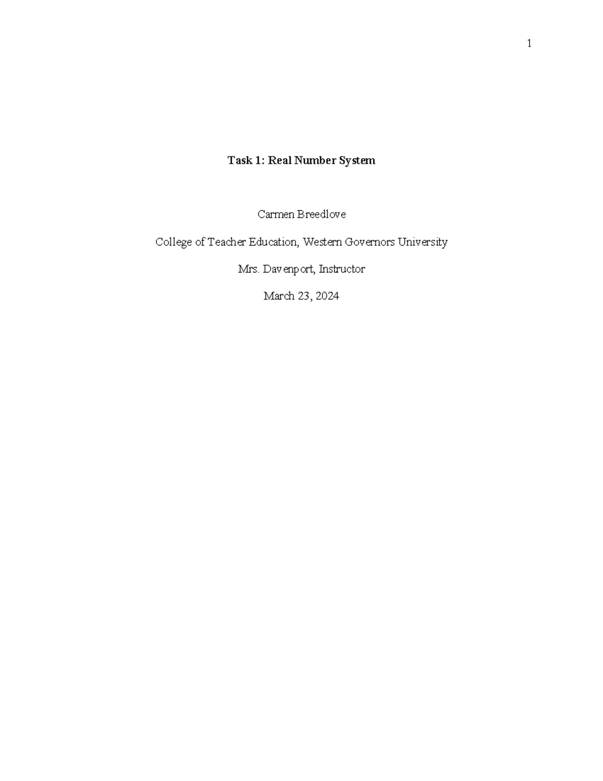 Task 1 Real Number System Finite Math-FInal Draft- Revised - Task 1: Real Number System Carmen ...