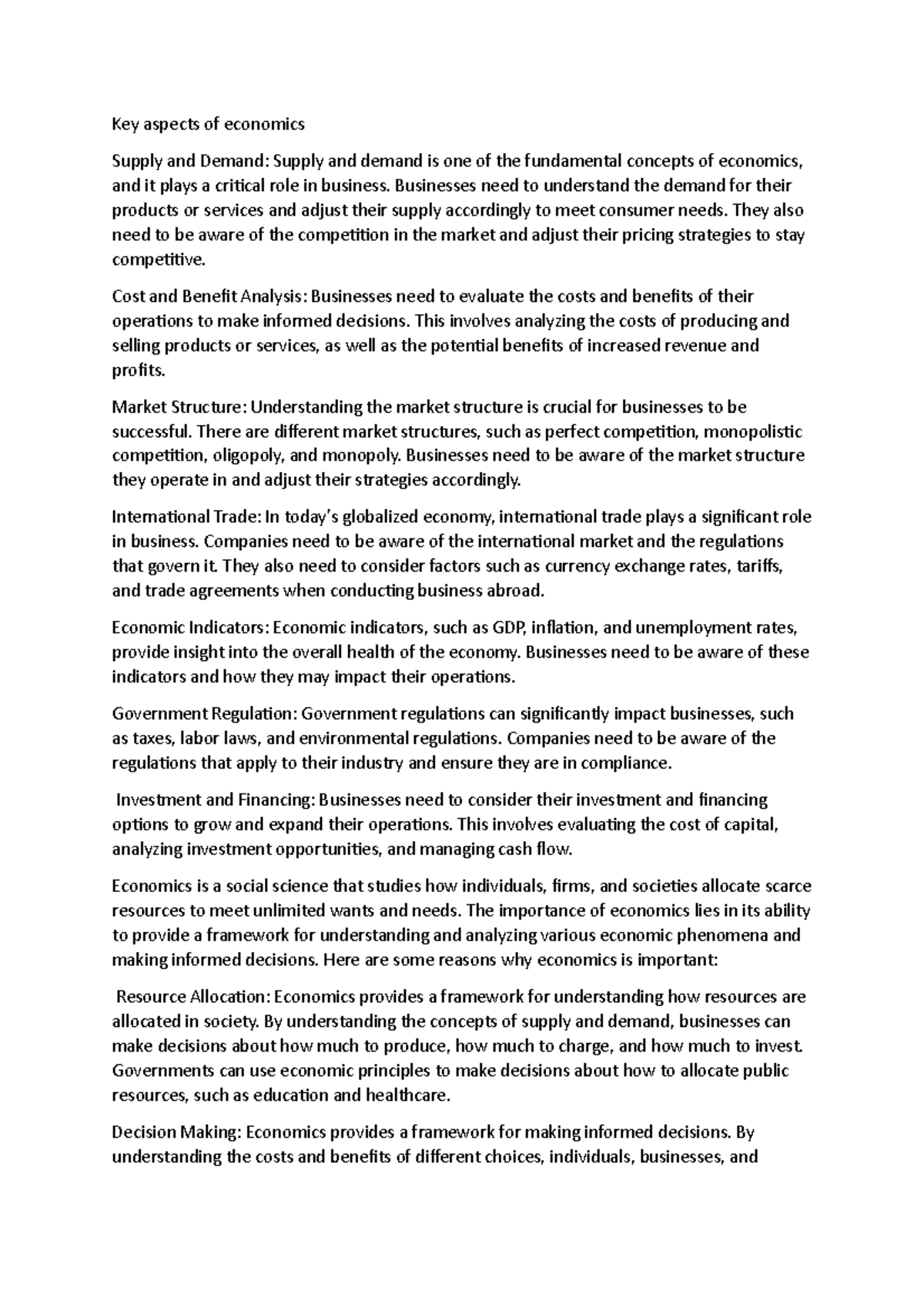 Key aspects of economics - Key aspects of economics Supply and Demand ...