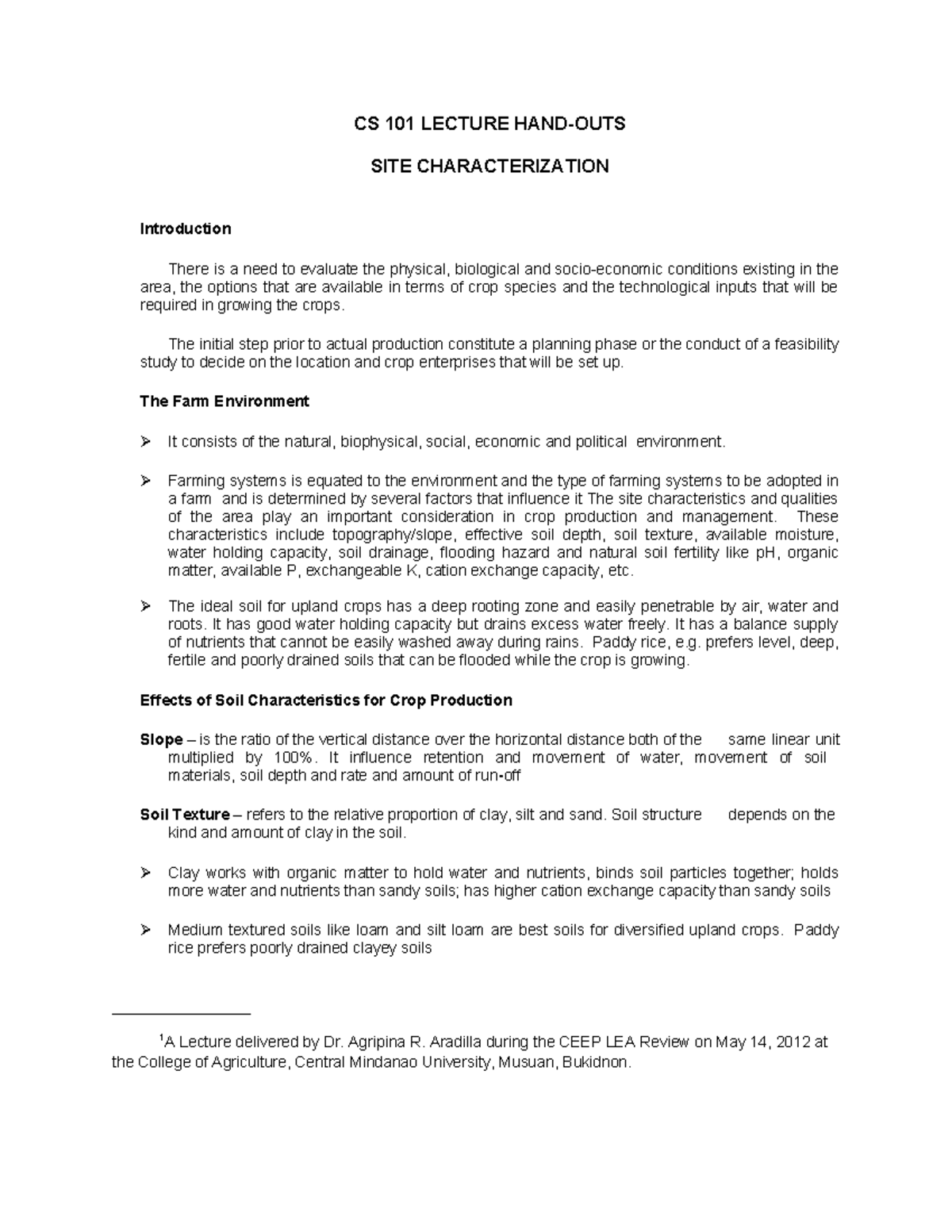 CS 101 HAND-OUTS - Site Characterization - CS 101 LECTURE HAND-OUTS SITE CHARACTERIZATION - Studocu