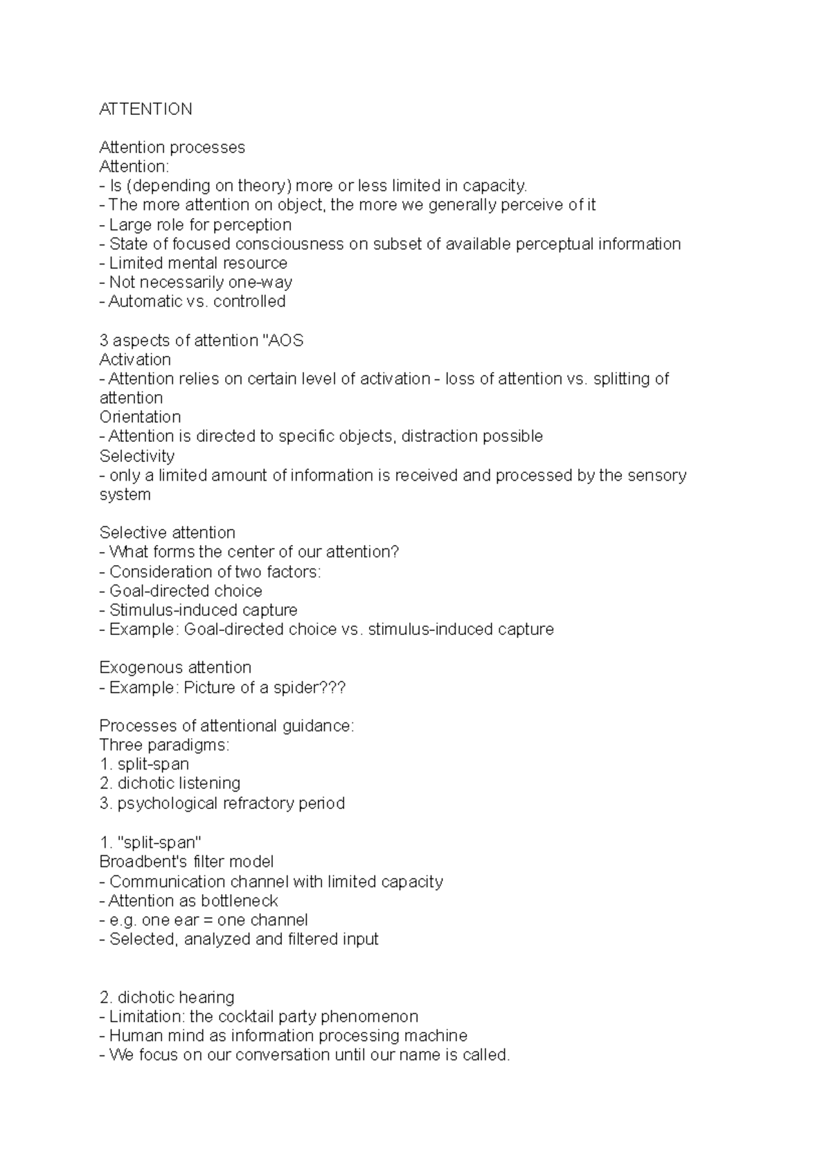Attention - Cognitive Psychology - ATTENTION Attention processes ...