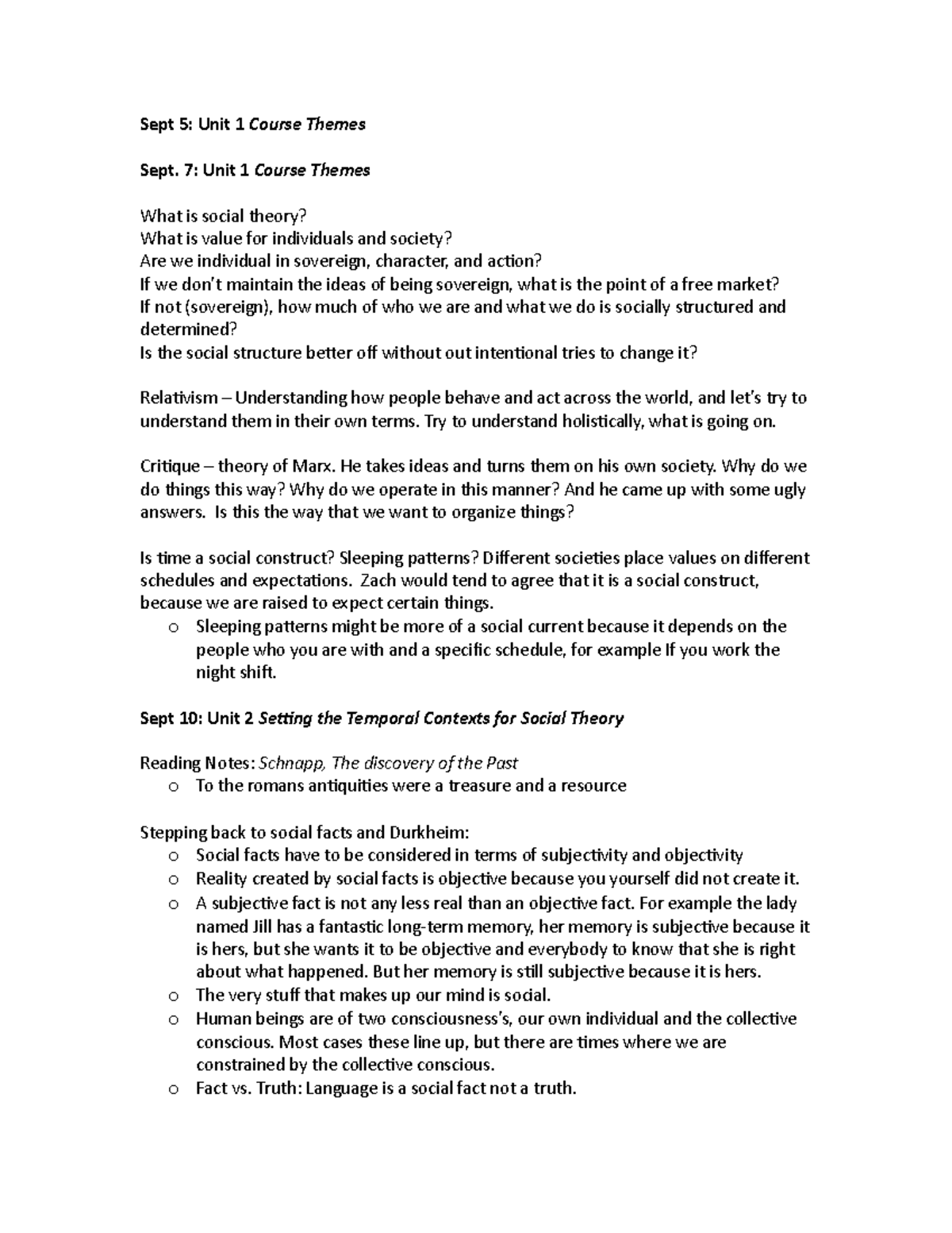 Units 1-5 - Lecture notes 1-5 - Sept 5: Unit 1 Course Themes Sept. 7 ...