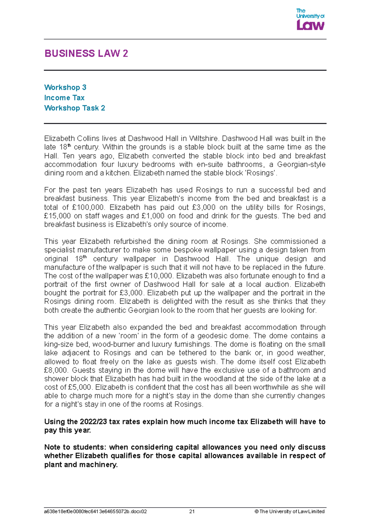 Business Law 2 Workshop 3 Income Tax Workshop Task 2 - Studocu