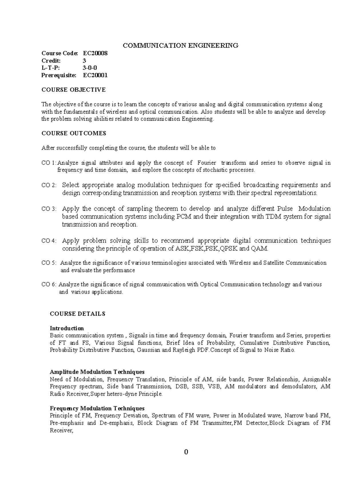 CE EC 2000 8- Course Objective - 0 COMMUNICATION ENGINEERING Course ...