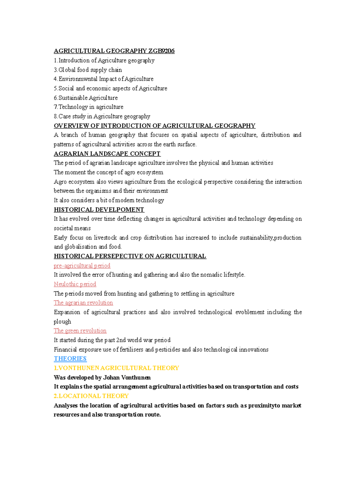 Agricultural Geography - AGRICULTURAL GEOGRAPHY ZGB 1 of Agriculture ...
