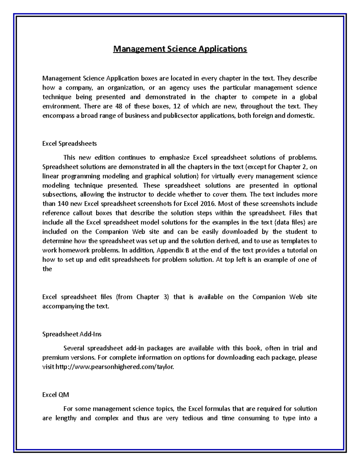 Management Science Applications - Management Science Applications ...