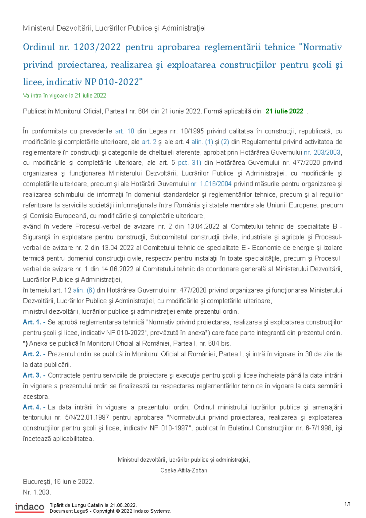 Ordinul nr 1203 2022 pentru aprobarea reglementarii tehnice normativ privind proiectarea ...
