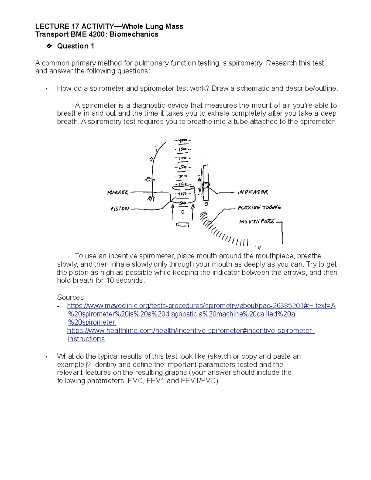 BME 4200 Lecture 17 - LECTURE 17 ACTIVITY—Whole Lung Mass Transport BME ...