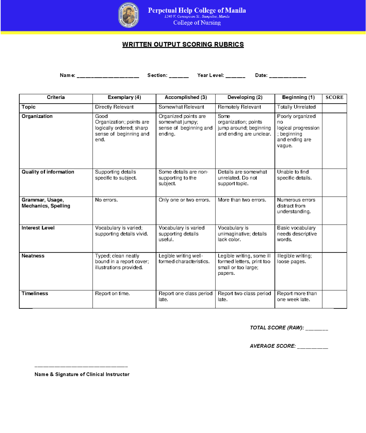 Written Handbook and Case Management Rubrics - WRITTEN OUTPUT SCORING ...