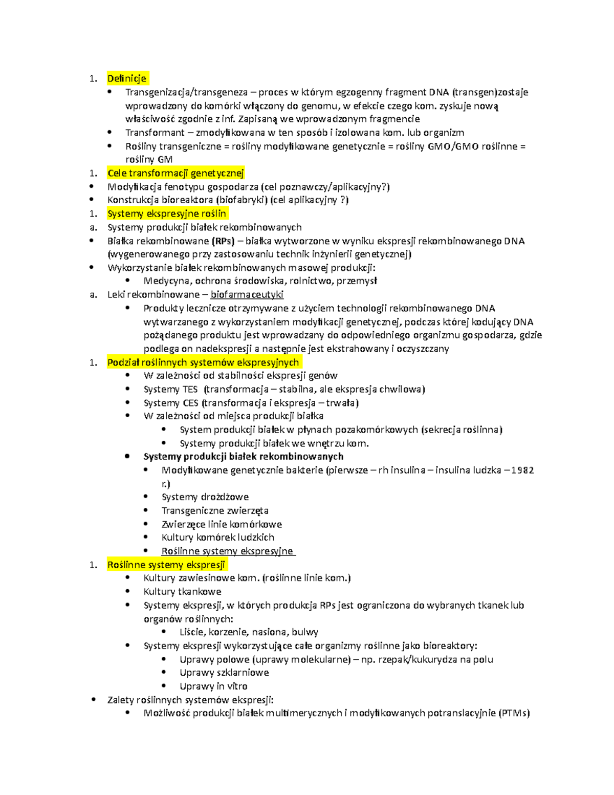 Biotechnologia egzamin - Definicje Transgenizacja/transgeneza – proces ...
