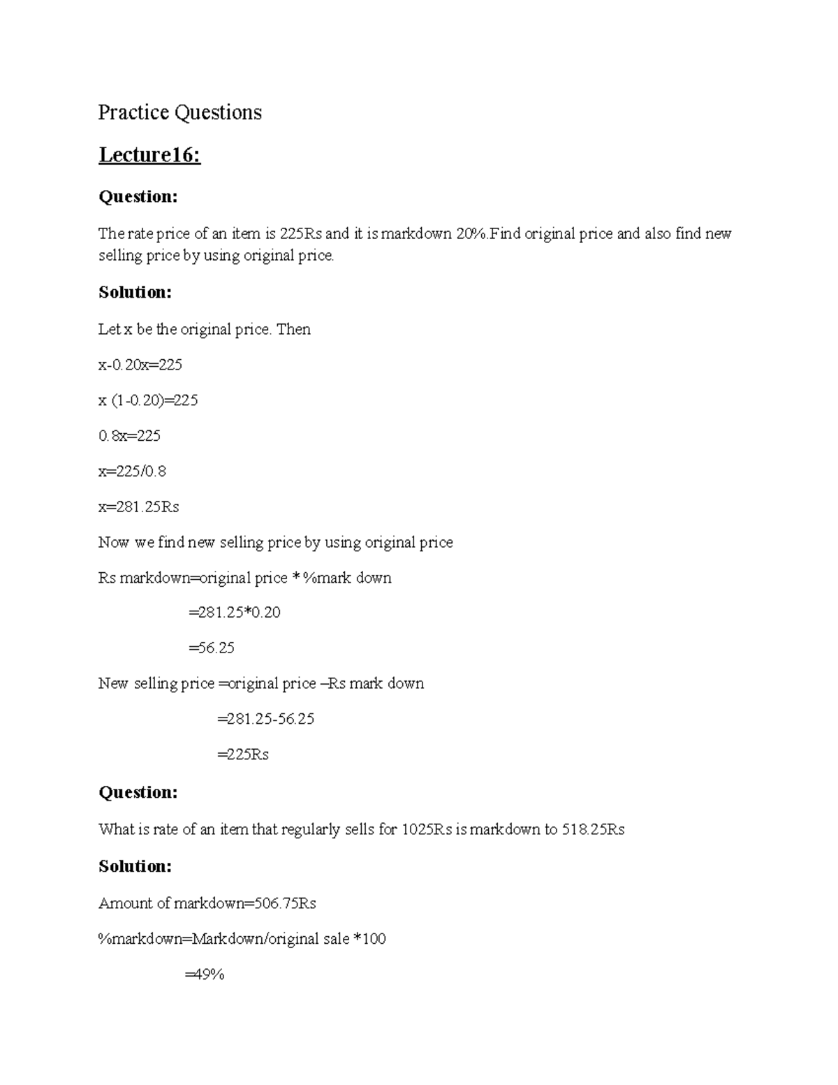 Practice Question of Lecture 16 to 18 - Practice Questions Lecture16 ...