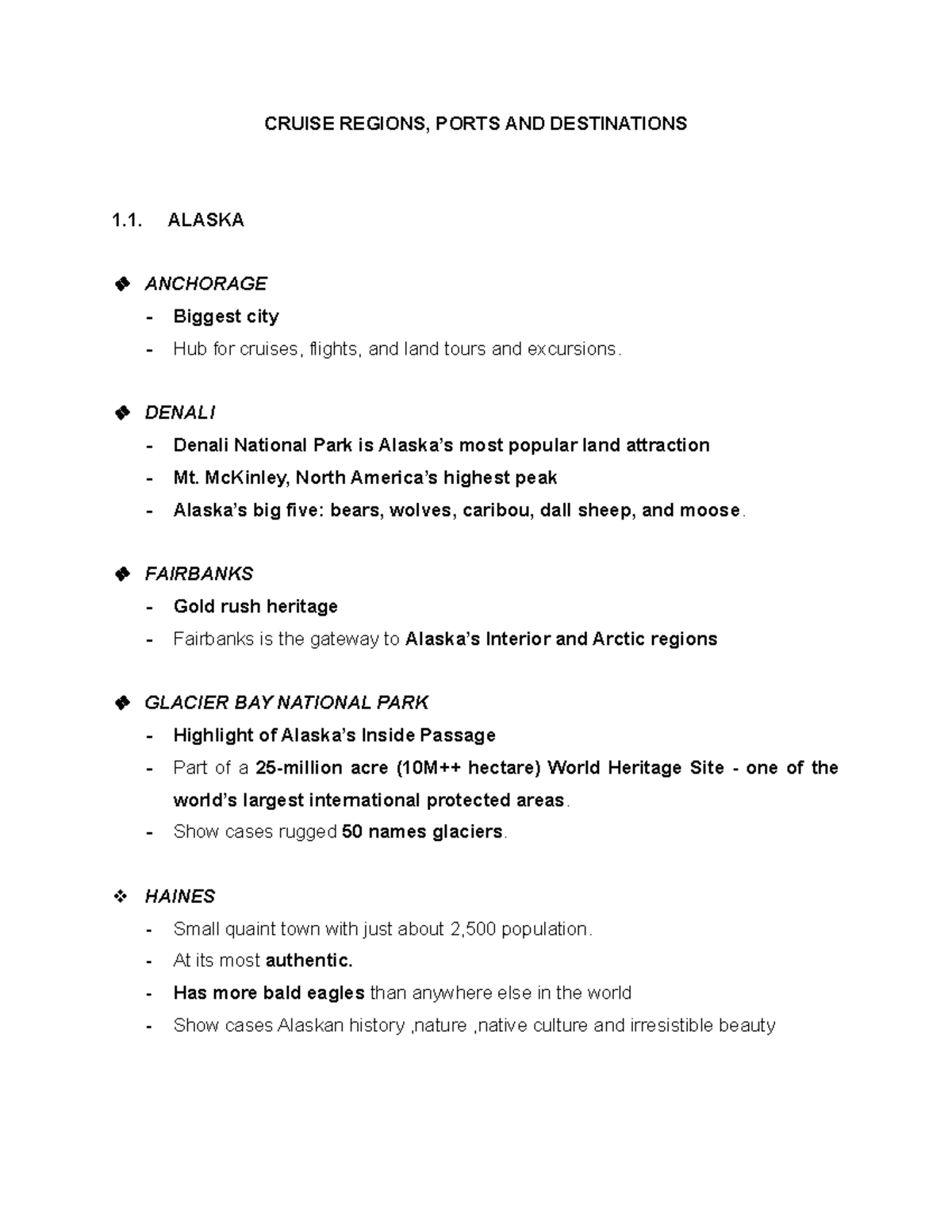 Cruise Regions Ports and Destinations Lecture Notes - Cruise Tourism ...