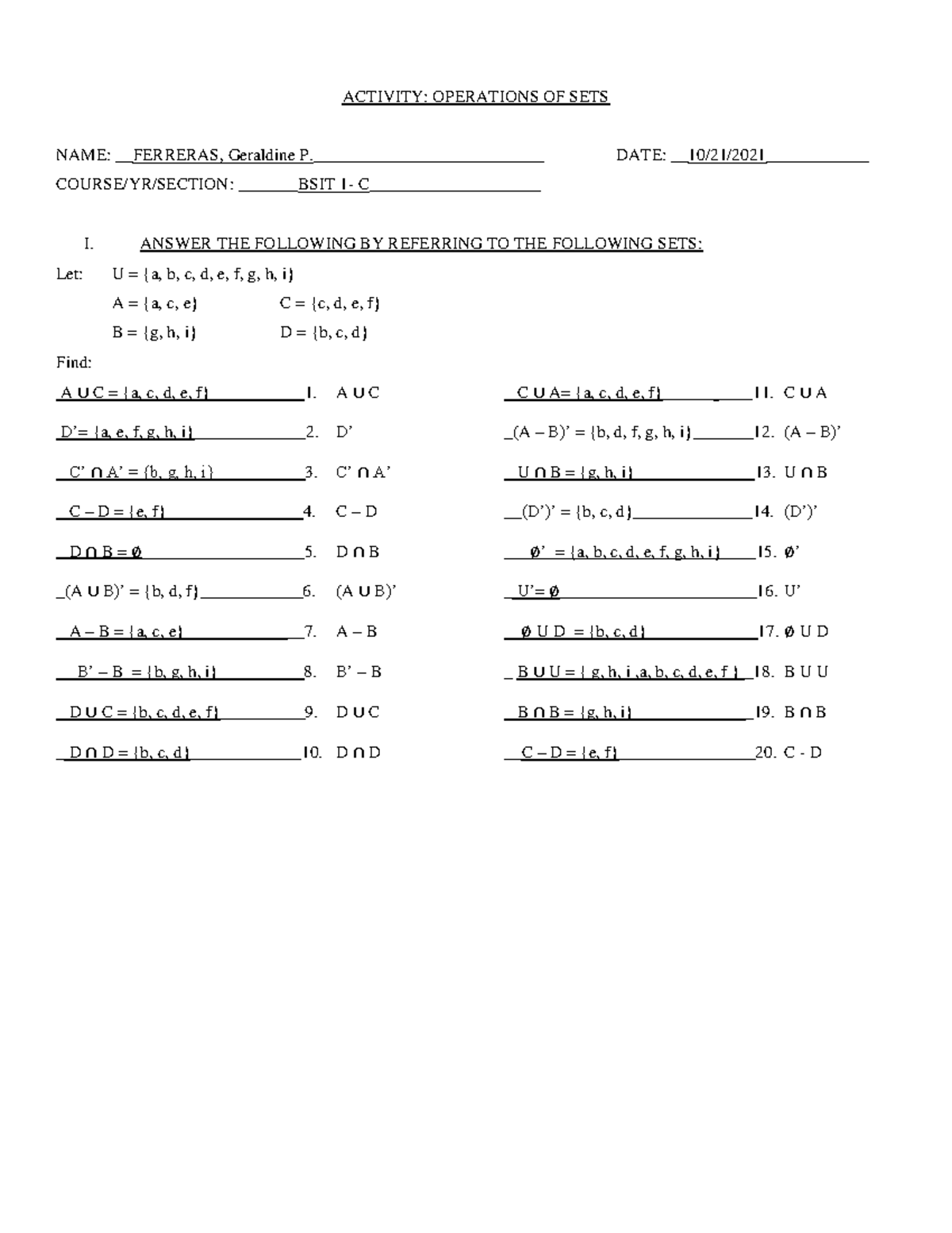 Activity Operations-of-Sets in MMW 113 - ACTIVITY: OPERATIONS OF SETS ...