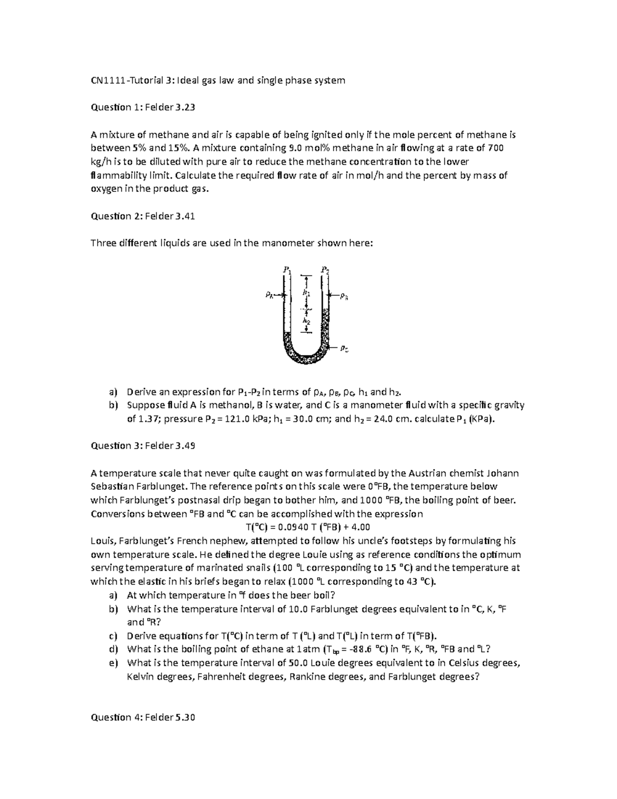 Tutorial 3 - CN1111-Tutorial 3: Ideal gas law and single phase system ...