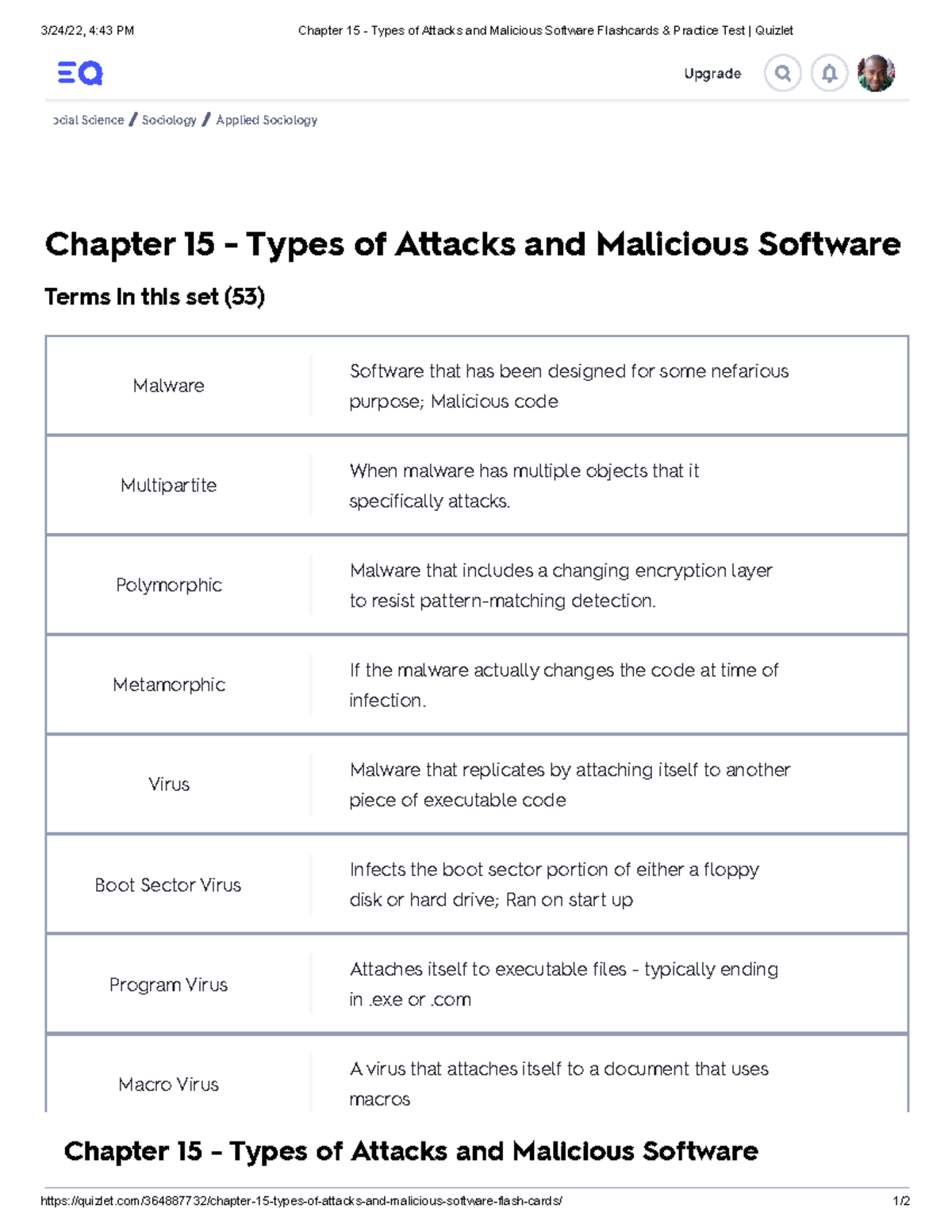 Chapter 15 Types Of Attacks And Malicious Software Flashcards And Practice Test Quizlet 324