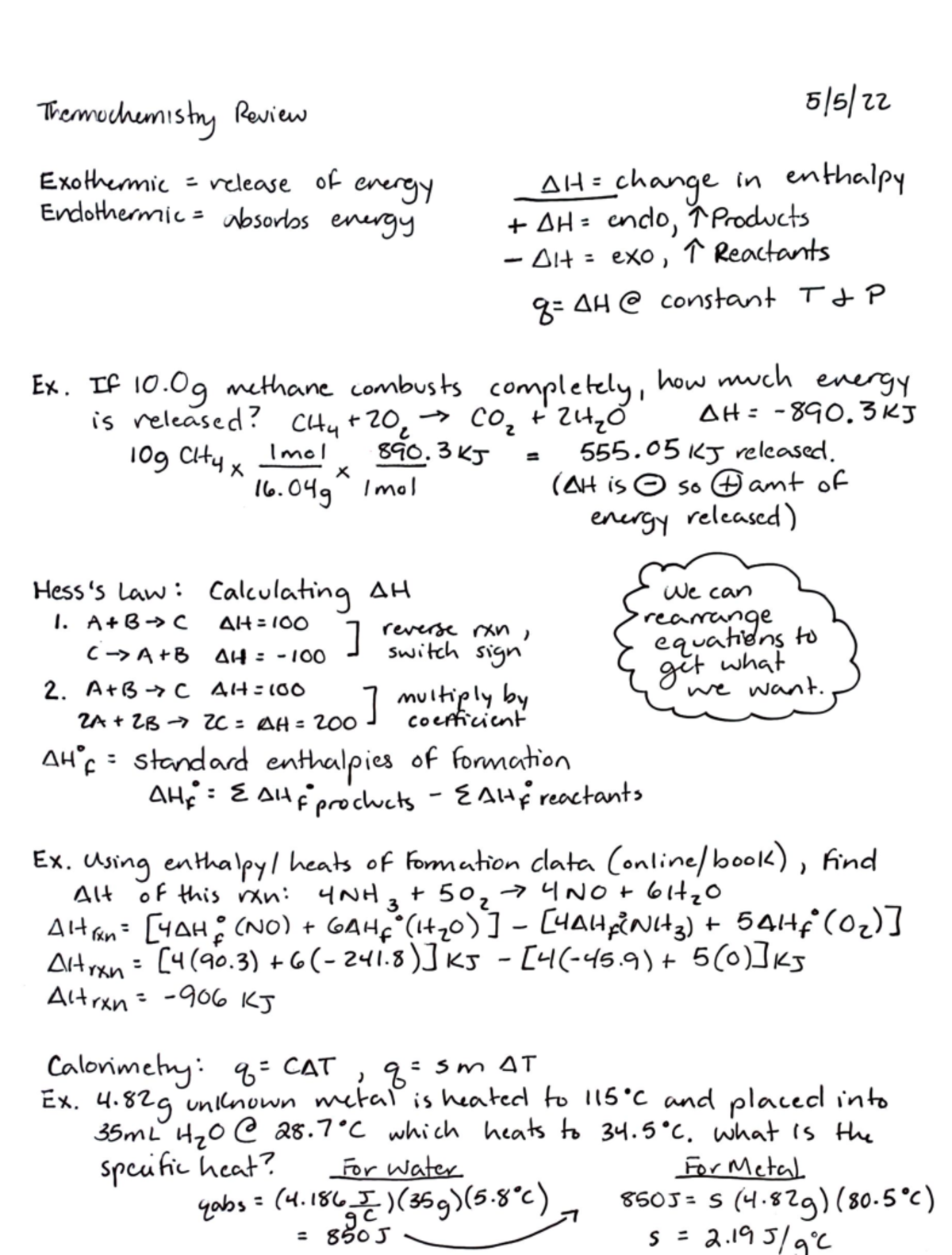 Thermochemistry Review and Practice Problems - Thermochemistry Review 5 ...