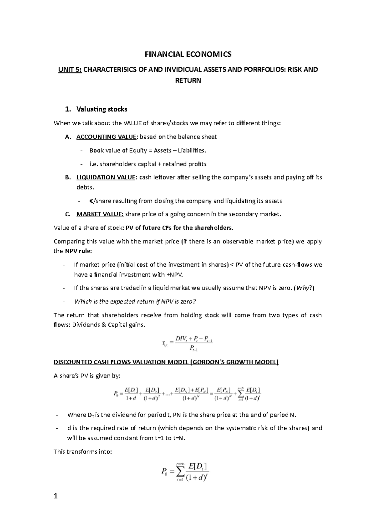 Financial Economics unit 5 - FINANCIAL ECONOMICS UNIT 5: CHARACTERISICS ...