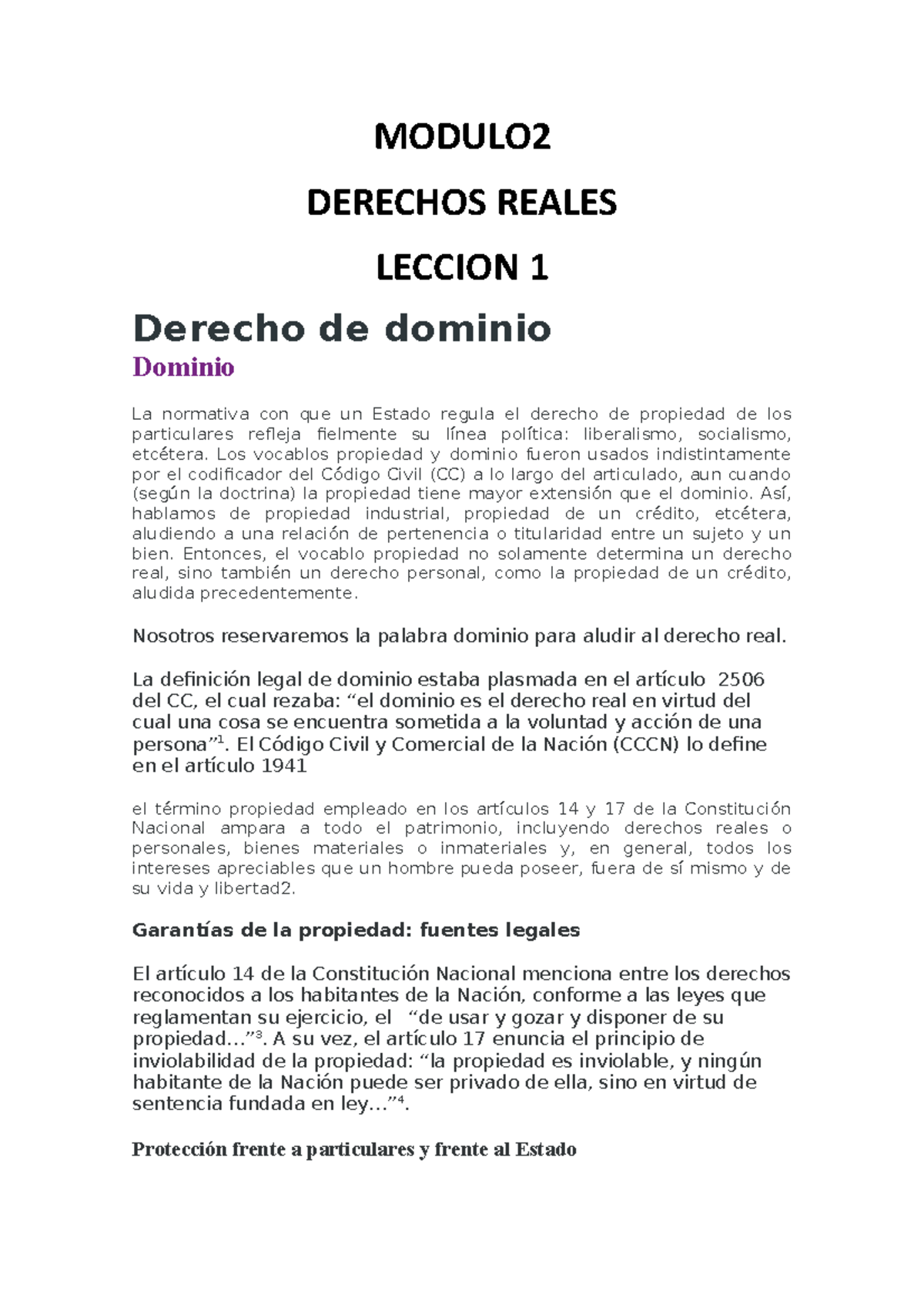 Derechos Reales Modulo 2 - MODULO DERECHOS REALES LECCION 1 Derecho de ...