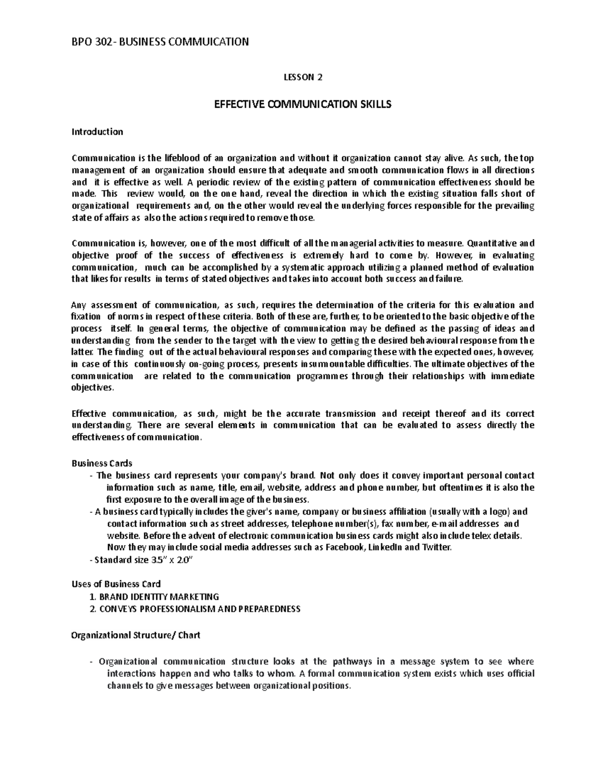 Lesson 2- Effective Communication Skills - BPO 302- BUSINESS ...